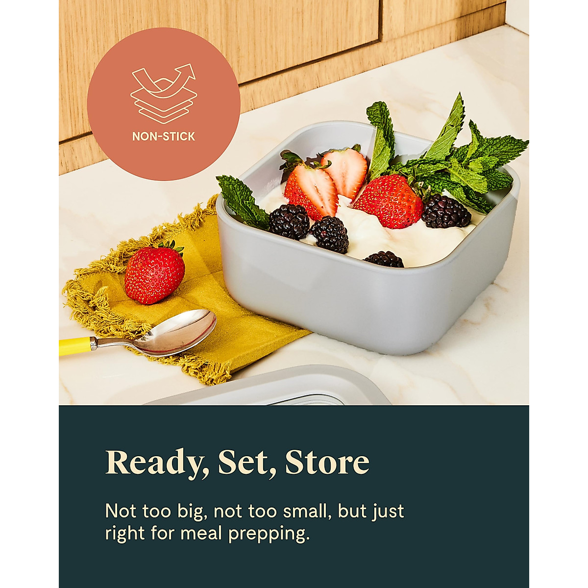 Caraway 2pc Glass Food Storage Set - 4.4 Cup Food Containers (2) - Ceramic Coated - Non Toxic, Non Stick Lunch with Lids - Dishwasher, Oven, & Microwave Safe - Cream