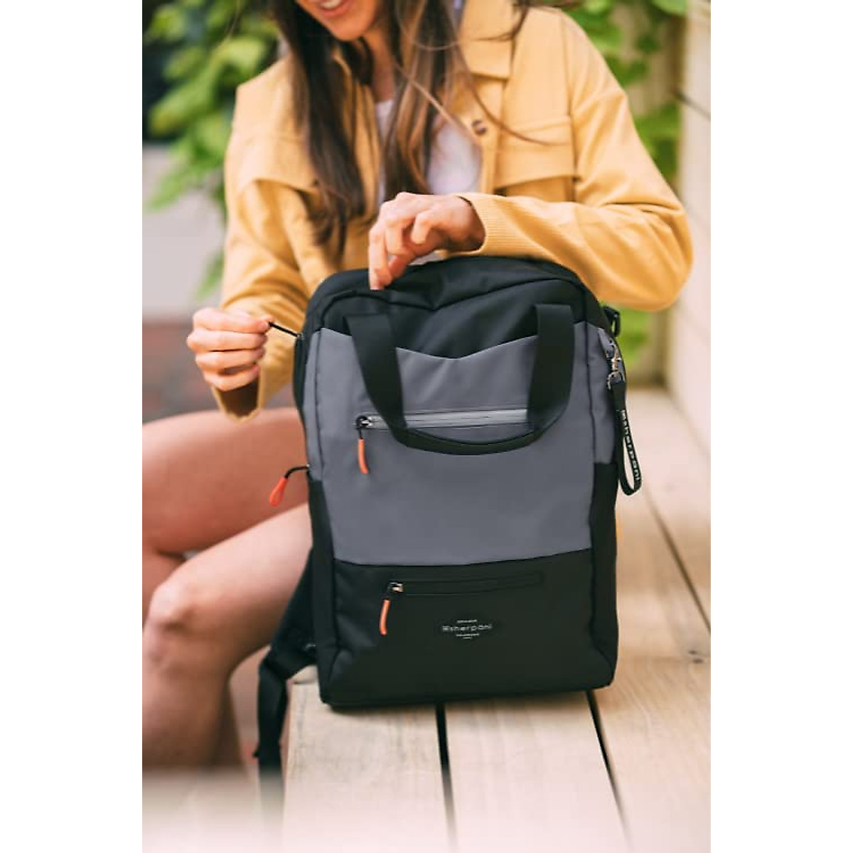 Sherpani Camden, Convertible Backpack Tote, Travel Backpack Purse, Laptop Backpack, Recycled Nylon Backpack, Crossbody Bags for Women Fits 15 Inch Laptop (Stone)