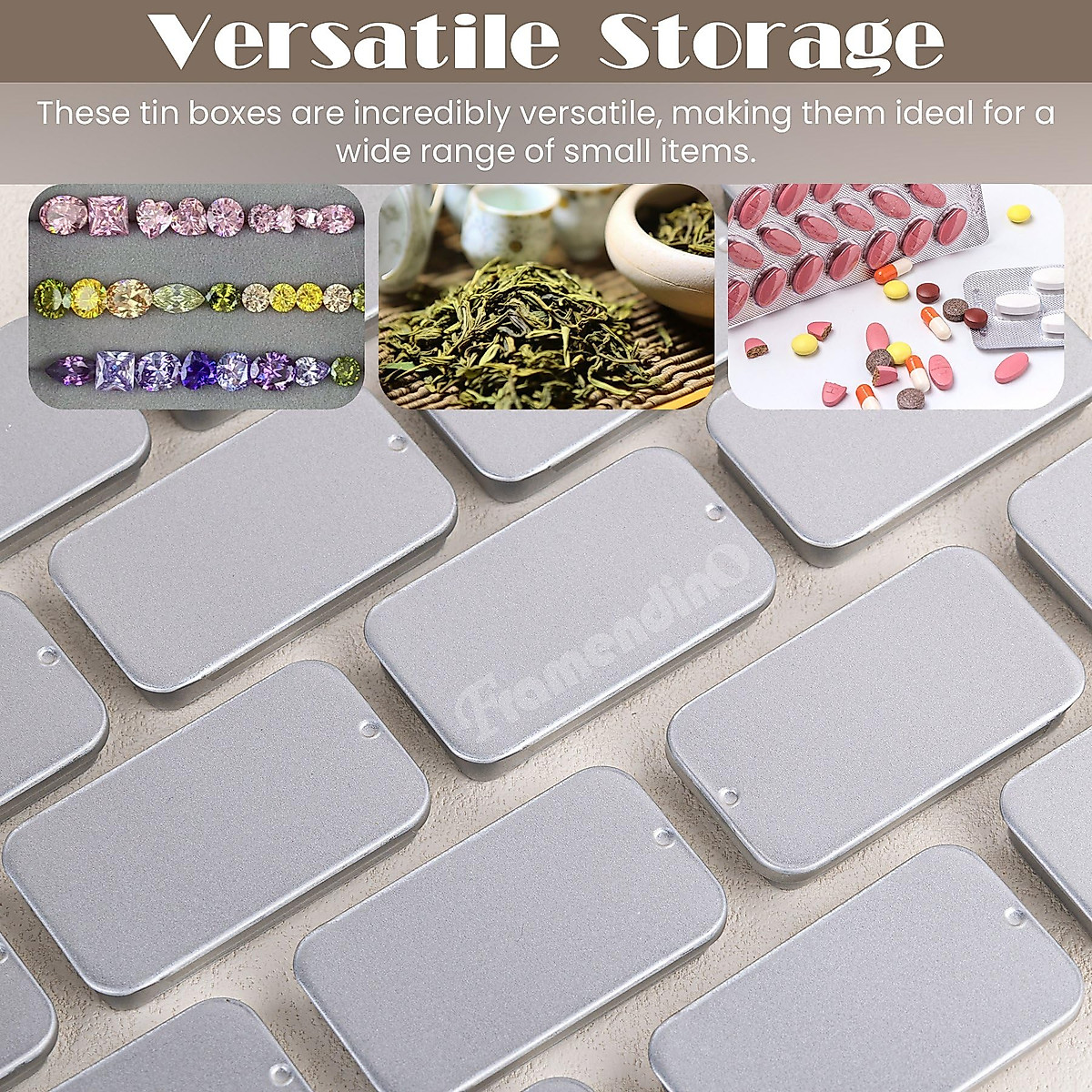 Framendino, 50 Pack Metal Tin Box Containers Mini Empty Slide Top Tin Case Small Rectangular Empty Storage Boxes for Wedding Jewelry Lip Balm Container Cosmetic Organizer