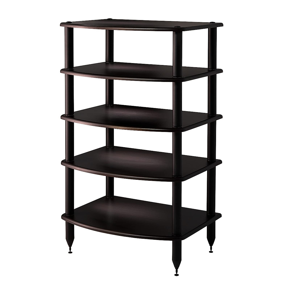 Pangea Audio Vulcan Rack and Glide Feet Bundle Espresso Five Shelf Audio Rack Media Stand Components Cabinet and Feet Set of 4