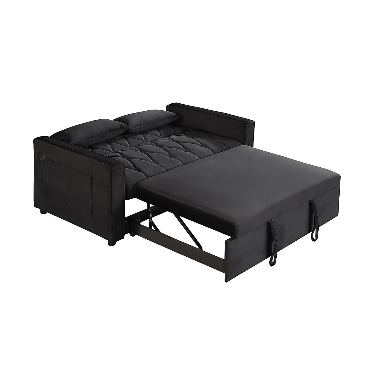 ZKJOLMN 3 in 1 Convertible Pull Out Couch Bed, Velvet Sleeper Sofa Couch with Pull Out Bed, Loveseat Sleeper with Adjustable Backrest, Pull Out Sofa Bed Sleeper for Living Room (Black)