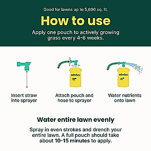 Sunday Lawn Kickstart Fertilizer, 42.3oz for Lawn Improvement - Includes Universal Sprayer Attachment - Covers Up to 5,000 Sq Ft - Easy Application in 15 Minutes or Less - Boost Your Lawn's Health Today!