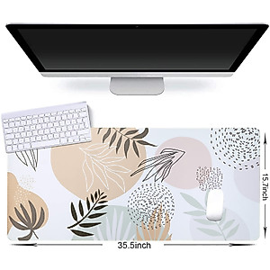 iLeadon Extended Gaming Mouse Pad, 35.4x15.75 inches, XXL Desk Mat, Non-Slip Rubber Base, Wave Pattern (Tropical Leaf)