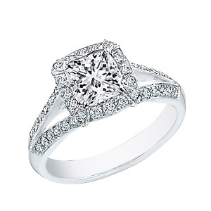 Princess Cut Engagement Rings for Women White Gold 1-1/3 Carat(ctw) Moissanite Engagement Ring Platinum Plated Silver 10K 14K 18K Gold Wedding Anniversary Promise Rings with Text Engraving(Platinum Plated Silver)