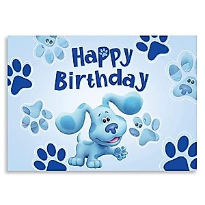 Seasonwood 7x5ft Happy Birthday Blues Dog Backdrop for Boys Birthday Party Photography Background Baby Kids Bday Blue Pet Paw Banner Decorations Cake Table Photo Booth Props