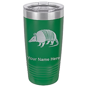 LaserGram 20oz Vacuum Insulated Tumbler Mug, Armadillo, Personalized Engraving Included (Green)