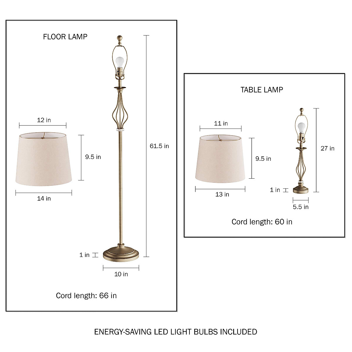 Lavish Home Table and Floor Lamps - Set of 3 Matching Curved Openwork Steel Lighting for Living Room, Bedroom, Office - Energy-Efficient LED