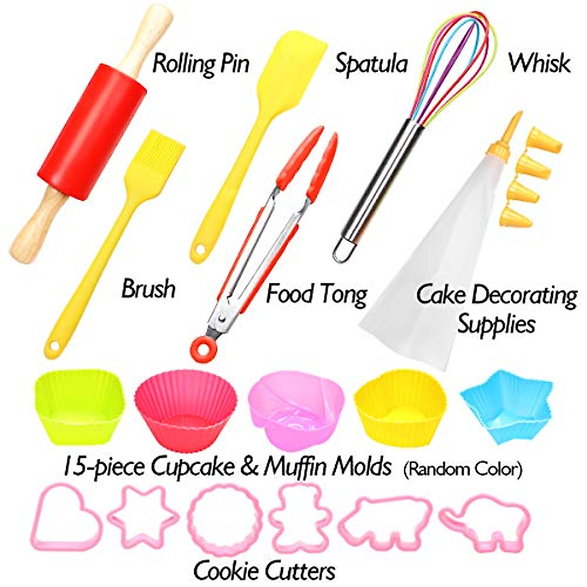 Shacoryze Kids Cooking and Baking Set 40 Pcs with Gift Box, Real Kitchen Utensils Kit for Children Toddlers Teens, Gift for Girls&Boys, Nonstick Rolling Pin Silicone Pastry Mat Cupcake Molds