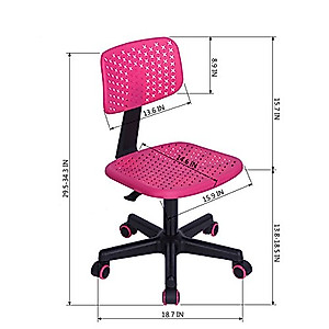 FurnitureR Swivel Writing Task Chair Low Mid Back Armless Height Adjustable Computer Desk Chair for Home Office Kindergarten Girls Boys Teens Students,W15.9 x D14.6 x H34.3 (Pink)