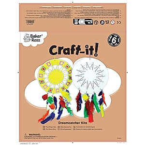 Baker Ross - EK3053 Dream Catcher Kit, Dreamcatchers for Kids to Make, Personalise and Display for Arts and Crafts Activities (Pack of 6), 23cm, Assorted 6 Pack