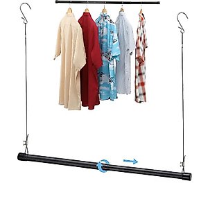 Hanging Closet Rod, Black Adjustable Width and Height 15 to 25 Inch Organizer for Hanging Clothes, Space-Saving Closet Garment Organizer Rack, Closet Extender Hanging Rod, Tension Clothes Hanging