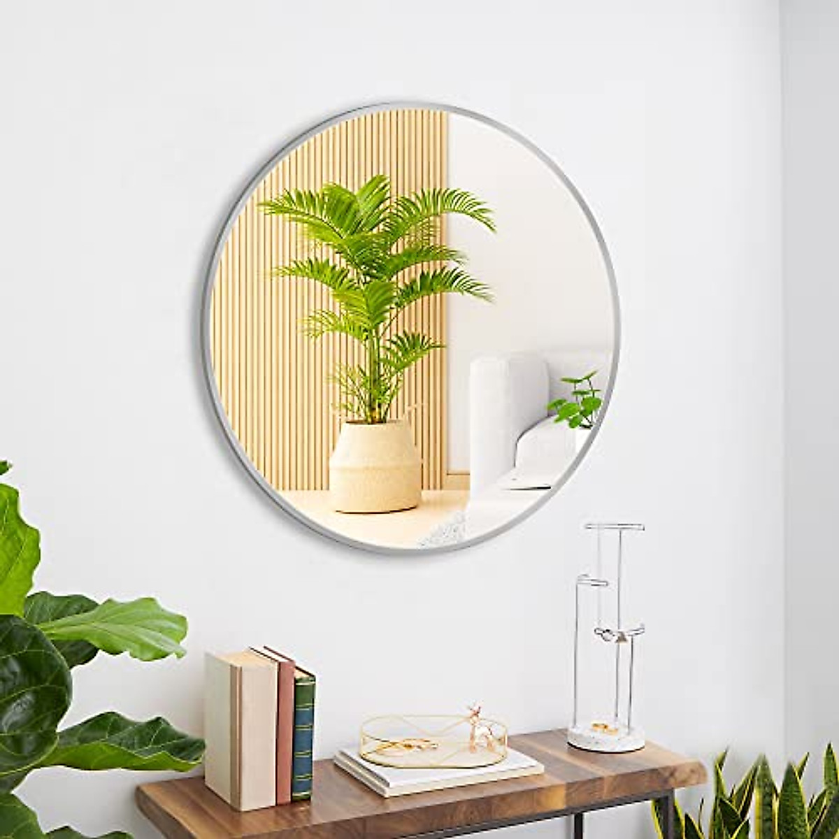 URnicehome Round Mirror 36 Inch Silver Circle Wall Mirror Metal Framed Mirror for Bedroom Bathroom Living Room Entryways Washrooms and More