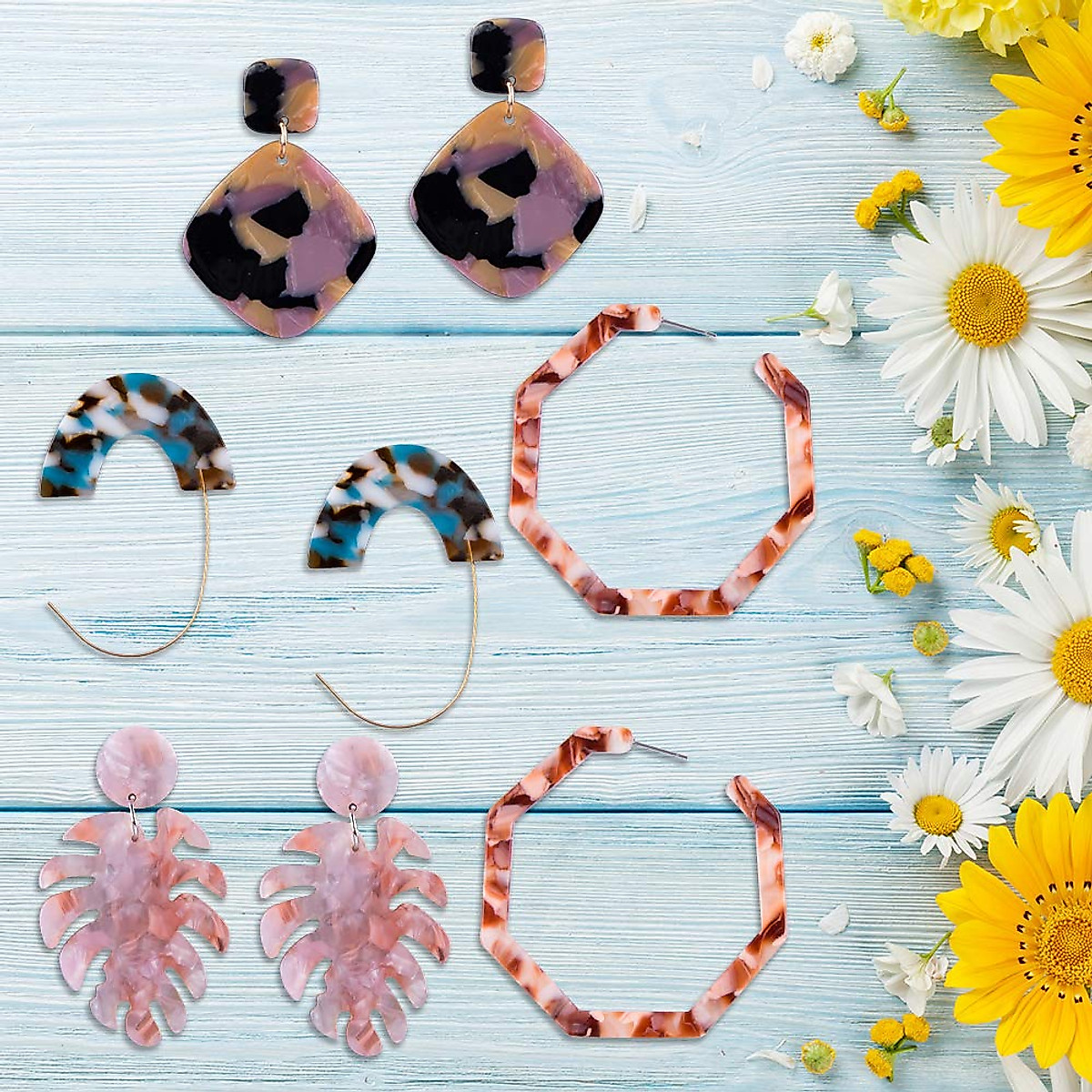 Duufin 20 Pairs Acrylic Earrings Statement Earrings Resin Drop Dangle Mottled Acrylic Hoop Earrings Polygonal Bohemian Earrings Fashion Jewelry Earrings for Women