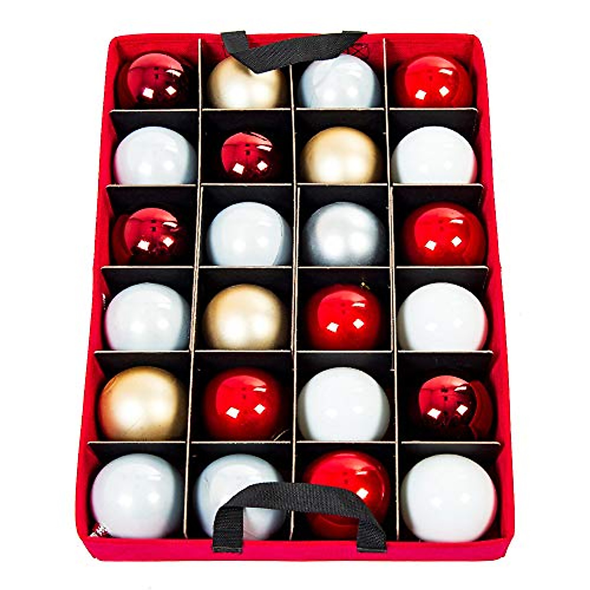 Santa's Bags [Christmas Ornament Storage Box with Dividers] - (Holds 48 Ornaments up to 3 Inches in Diameter) | Acid-Free Removable Trays with Separators | 2 Removable Trays