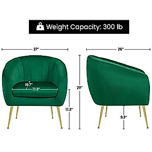 Yaheetech Accent Chair, Modern Barrel Vanity Chair with Gold Metal Legs, Tufted Accent Armchair for Living Room/Bedroom/Office/Makeup Room Green, Set of 2