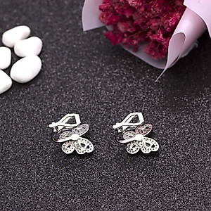 YOQUCOL Butterfly shape Cubic Zirconia Crystal Clip On Earrings Non Pierced Silver Stud for Women