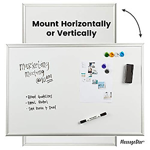 MessageStor 2 feet x 3 feet Dry Erase Board, 24 in x 36 in White Board, with Markers, Magnets, and Magnetic Eraser Accessories, for Offices, Presentations, Classrooms, Home School, Memo Board