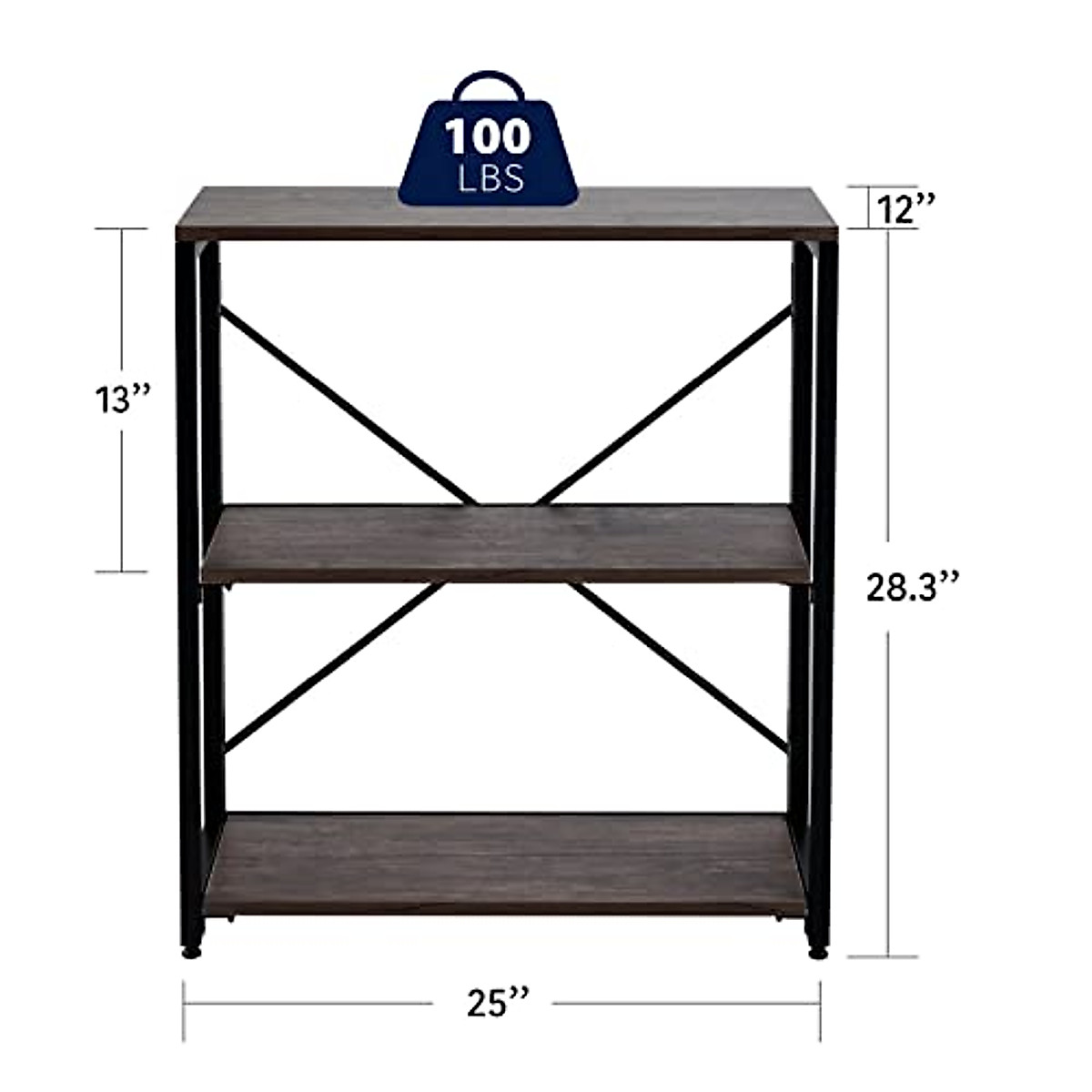 Bookshelf,3-Tier Folding Bookcase,Industrial Book Shelf,Rustic Wood Storage Shelves,Tall Bookshelf,Shelves For Bedroom,Office,Kitchen,Living Room,Study Room,No Assembly Folding Bookshelf,Black