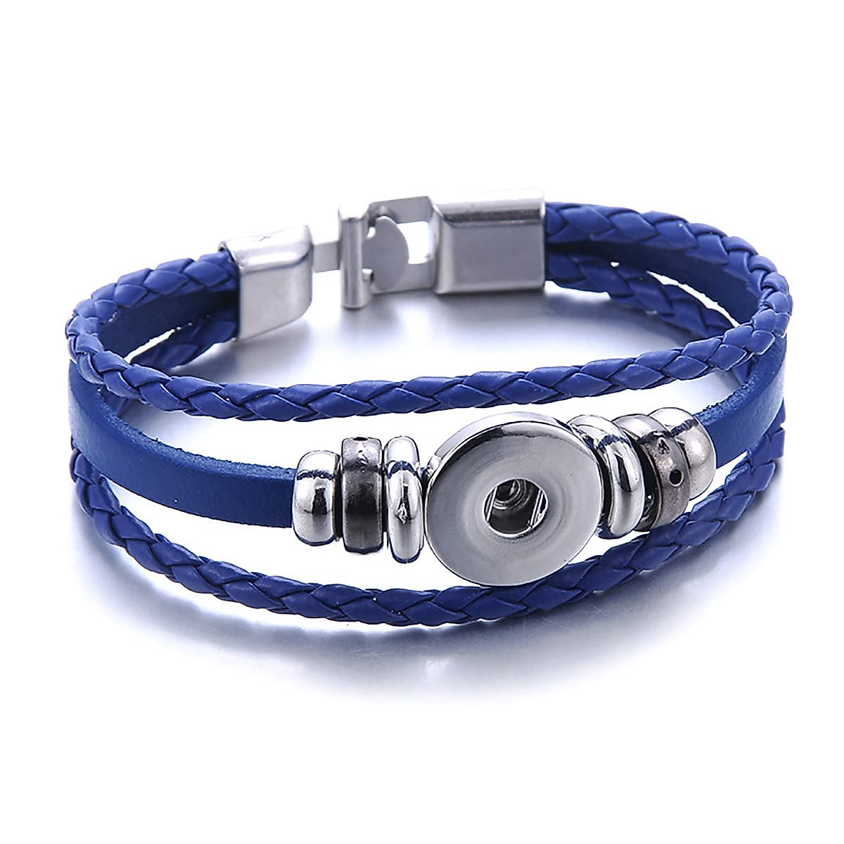 H&PY Leather Snap Button Bracelet Handmade Brown Black PU Leather Snap Jewelry Bracelet for Women Men Fit DIY 18mm Snap Buttons Jewelry (3, Zinc Alloy)