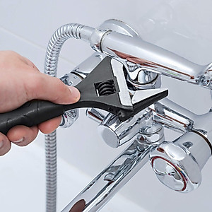 DURATECH 10-Inch Adjustable Wrench, Wide Jaw Opening Black Oxide Finish Plumbing Wrench, CR-V Steel, SAE and Metric Scale Marked, Ergonomic Grip