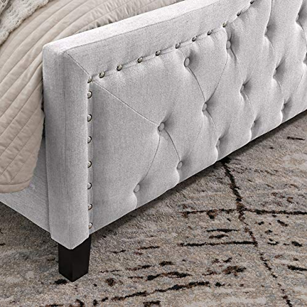 Christopher Knight Home Mason Fully-Upholstered Traditional King-Sized Bed Frame, Light Gray, Dark Brown