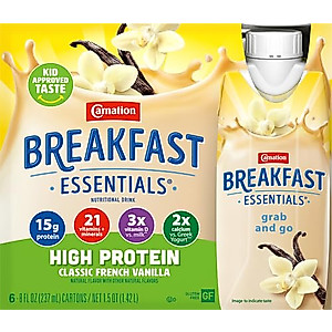 Carnation Breakfast Essentials High Protein Ready-to-Drink, Classic French Vanilla, 8 FL OZ Bottle (Pack of 6) (Packaging May Vary)