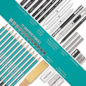 Norberg & Linden XL Drawing Set - Sketching, Graphite and Charcoal Pencils. Includes 100 Page Drawing Pad, Kneaded Eraser, Blending Stump. Art Kit and Supplies for Kids, Teens and Adults.