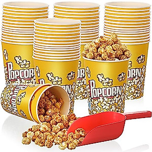 Colarr 31 Pack 32 oz Popcorn Buckets Reusable Popcorn Container Greaseproof Paper Popcorn Tub with Plastic Popcorn Scoop for Home, Theater Movie Night, Circus, Carnival Theme Party Decorations