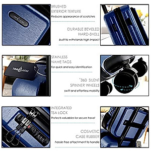 TravelArim 20 Inch Carry On Luggage 22x14x9 Airline Approved, Carry On Suitcase with Wheels, Hard-shell Carry-on Luggage, Navy Small Suitcase, Hardside Luggage Carry On with Cosmetic Carry On Bag