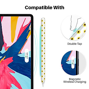 NIUTRENDZ Sunflower Case for Apple Pencil 2nd Generation Case Cover Silicone Protective Sleeve Accessories with 10pcs Apple Pencil Tips Cover (White)