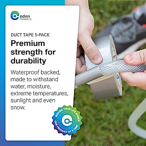 EdenProducts Duct Tape Heavy Duty Waterproof Bulk 5 Pack, Strong Industrial Max Strength Gray Tape Multi Roll Pack, Silver 30 Yards x 2 Inches, Indoor & Outdoor Use, No Residue, Tear by Hand