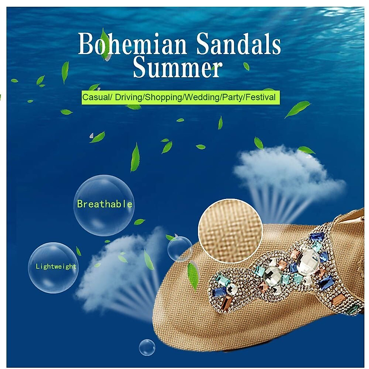 LifePalaza Women's Wedding Sandals Crystal with Rhinestone Beaded Bohemian Dress Flip-flop Gladiator Shoes Plus-size