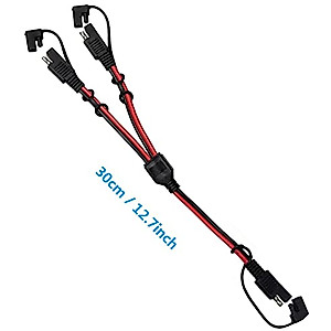 SAE Cable Y Splitter 1 to 2 SAE Extension Cable DC Power Automotive SAE Connector 14AWG for Solar Battery Connection and Transfer 12inch/30c