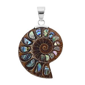 Shop LC Ammonite Pendant in 925 Sterling Silver - Genuine Handmade Abalone Shell in Ammonite Fossil Boho Jewelry Birthday Gifts for Women - Natural Bali Conch Pendants for Necklaces