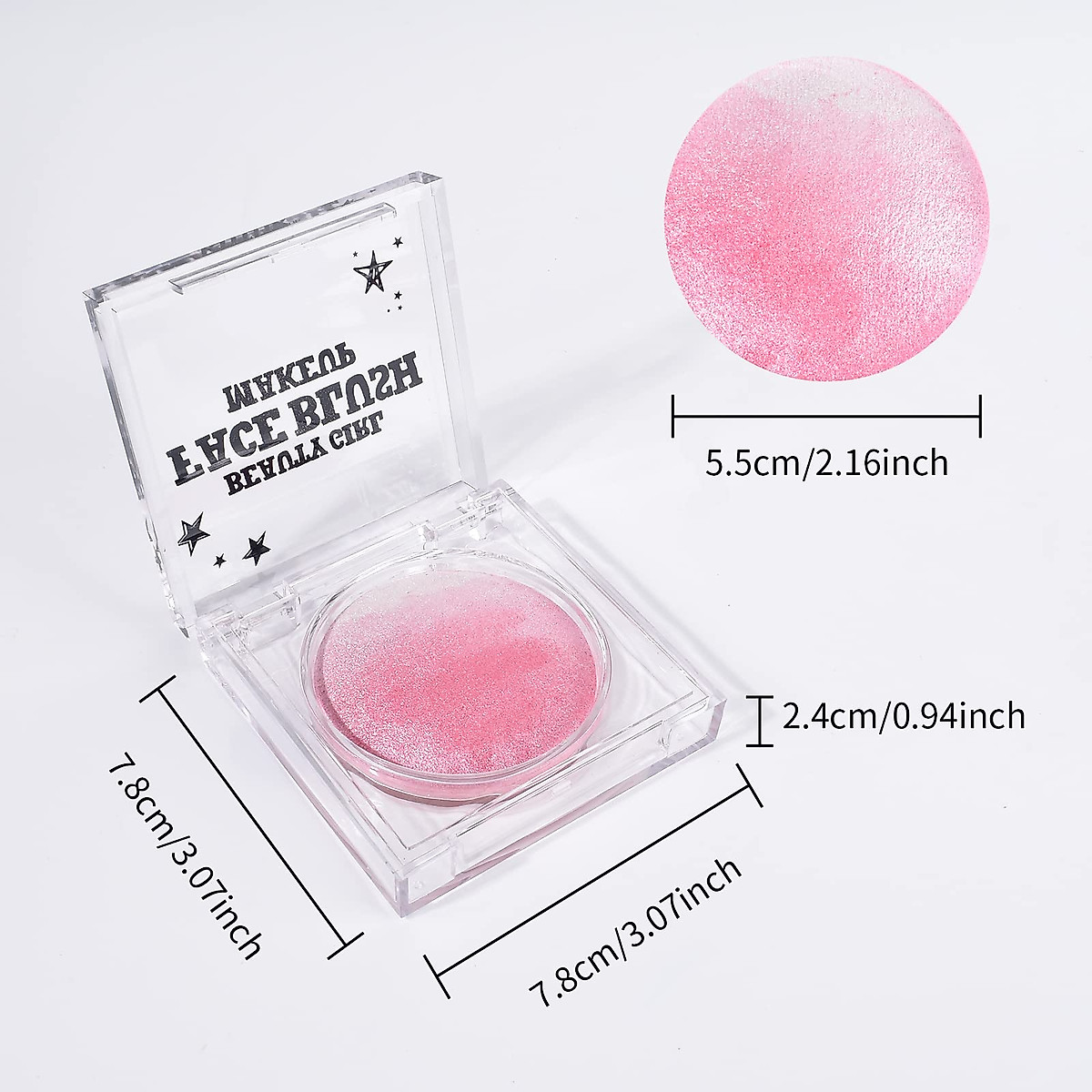 KYDA Pink Blush Powder, Pink Face Highlighter Baked Blush, Shimmer Blush for Natural Glowing Finish, Lasting Lightweight Buildable Easy To Blend-Pink