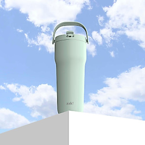 Zak Designs Sutton Travel Tumbler for On the Go, 30oz Stainless Steel with Vacuum Insulation, Straw Spout, Carry Handle for Cold Drinks (Icicle Mint Green)
