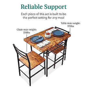 Best Choice Products 3-Piece Modern Dining Set, Space Saving Dinette for Kitchen, Dining Room, Small Space w/Steel Frame, Built-in Storage Rack - Brown