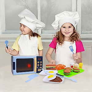 Cuterabit Kids Microwave Toy with Light and Sound, Realistic Toy Kitchen Appliances, Play kitchen accessories and Play Food for Toddlers 3 Year Old Up Girls Boys, Blue