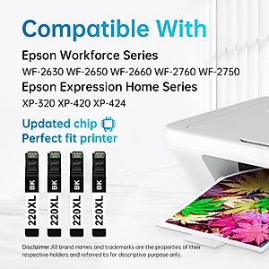 LEMERO Remanufactured Ink Cartridge Replacement for Epson 220 XL 220XL T220XL to use with Workforce WF-2630 WF-2650 WF-2660 WF-2760 WF-2750 Expression Home XP-320 XP-420 XP-424 (4 Black)