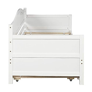 Lifeand Twin Wooden Daybed with Trundle Bed, Sofa Bed for Bedroom Living Room,White
