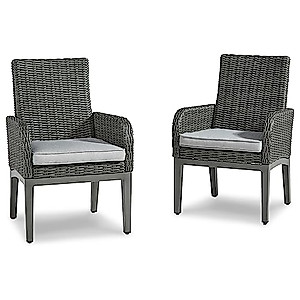 Signature Design by Ashley Elite Park Casual Outdoor Resin Wicker Arm Chair with Cushion, 2 Count, Gray