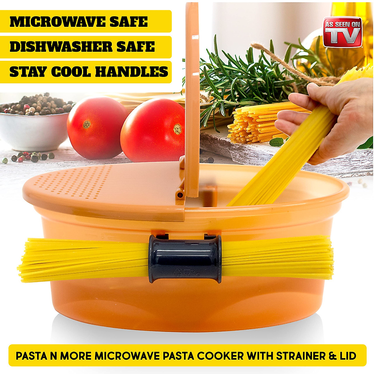 Pasta N More Microwave Cooker with Strainer, All in 1 Microwave Pasta Cooker, Microwave Rice Cooker and Microwave Egg Cooker for Quick Cooking, Nonstick, Dishwasher Safe