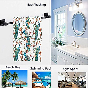 Naanle Chic Beautiful Luxuriant Peacock Flowers Branch Pattern Guest Towel Soft Hand Towels Multipurpose for Bathroom, Hotel, Gym and Spa (16" x 30",Floral)