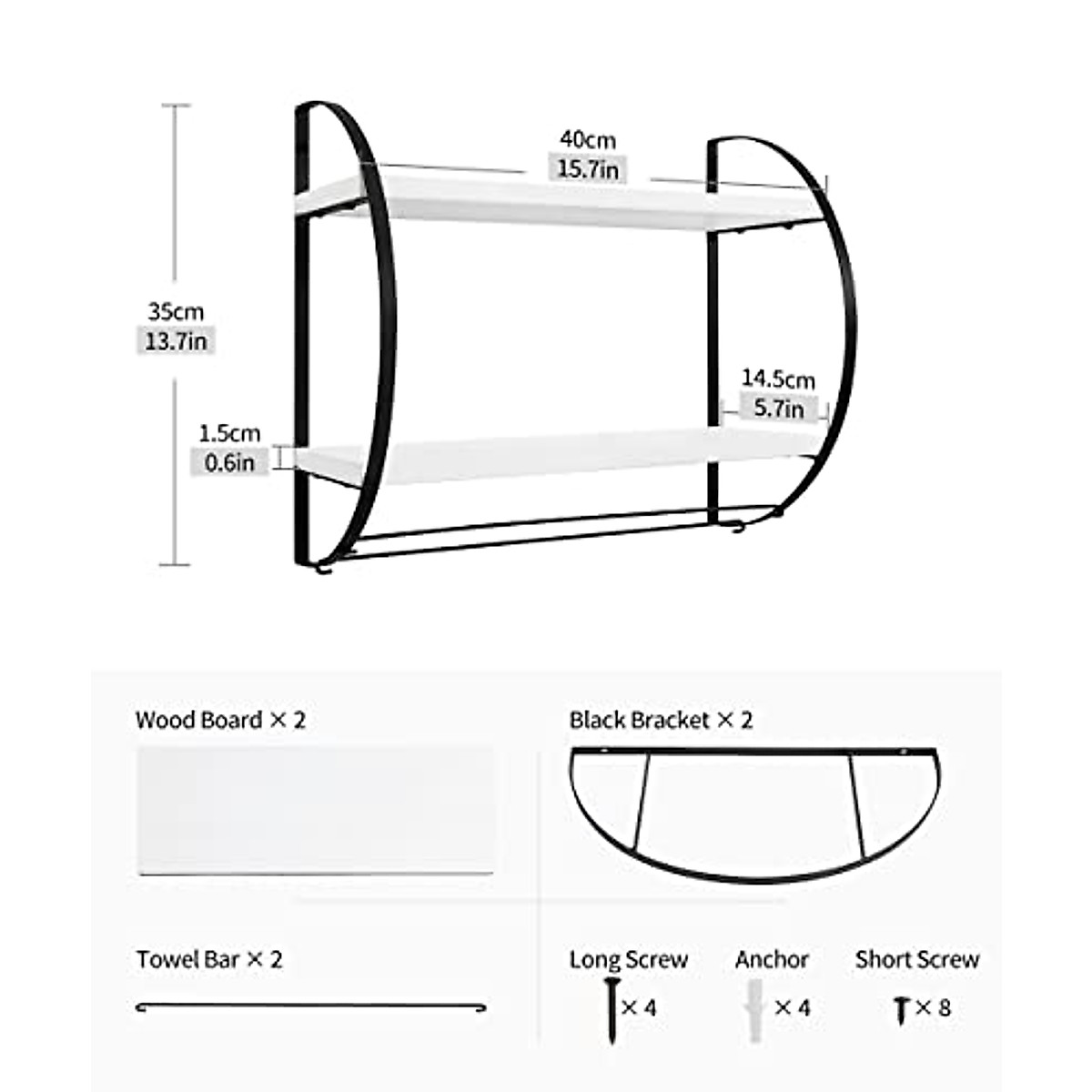 SUMGAR Floating Shelves with Towel Bar, 2 Tier Storage Shelf Wall Mounted for Bedroom, Living Room, Office, Kitchen