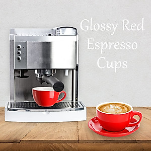 Yesland 2 Pack Ceramic Coffee Cup with Saucer, 8.5 oz Cappuccino Cup Latte Cup, Glossy Red Espresso Cups for Specialty Coffee Drinks, Latte, Cafe Mocha and Tea