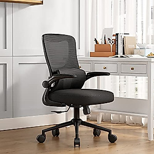 BRTHORY Office Chair Height-Adjustable Ergonomic Desk Chair with Self-Adaptive Lumbar Support, Breathable Mesh Computer Chair High Back Swivel Task Chair with Flip-up Armrests - Black