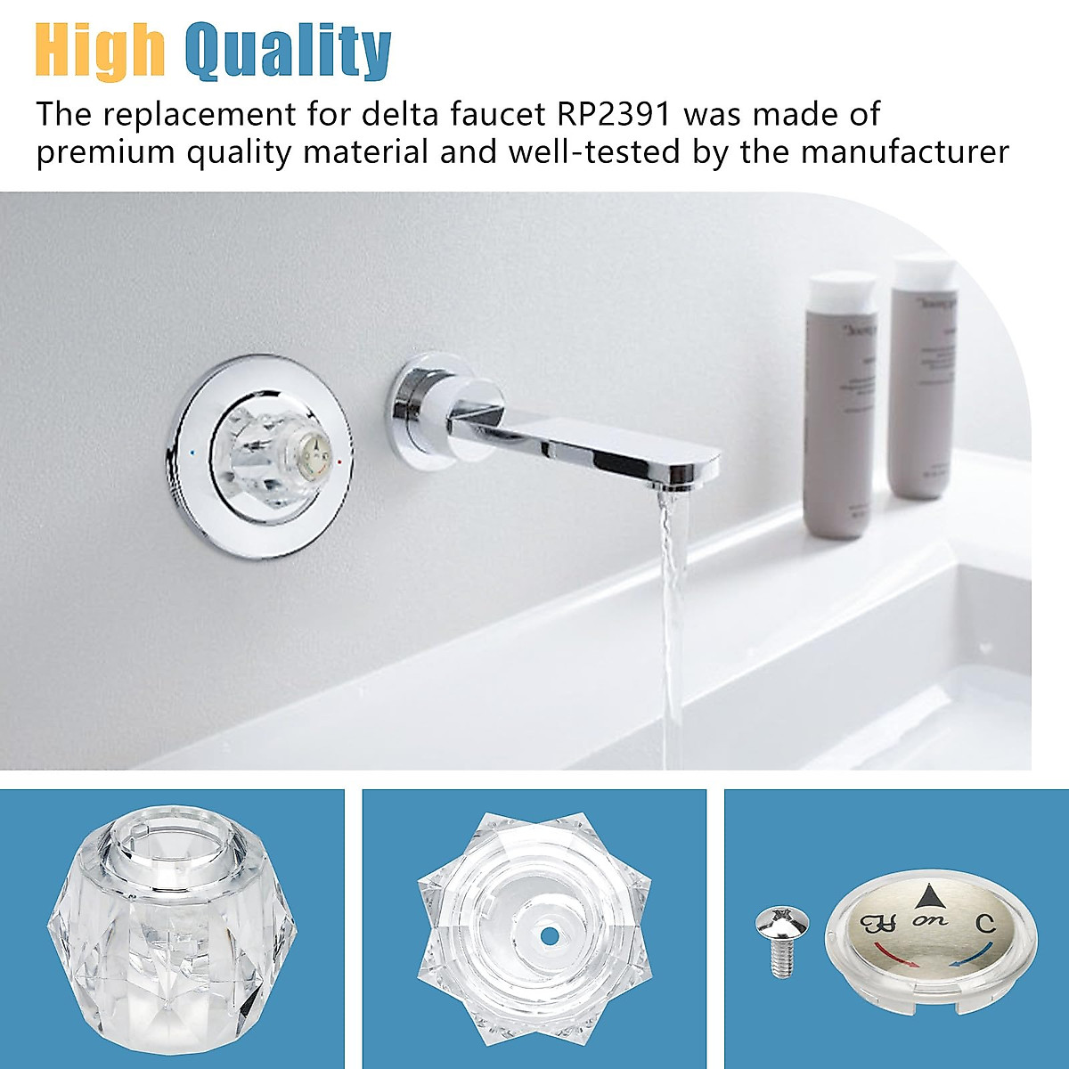 Faucet Handle Replacement for Delta Faucet RP2391 Clear Shower Knob Kit, Single Knob with an Offset Hole Perfect Fit Shower or Tub Sized at 2-1/2" X 2-1/8"