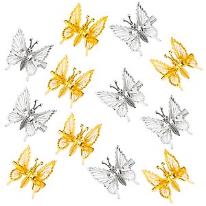 12 Pieces 3D Moving Hair Accessories - Butterfly Barrettes, Clamps, Pins, and Claw Clips in Gold and Silver for Women and Girls
