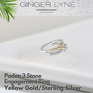 3 Stone Engagement Rings for Women by Ginger Lyne | Cubic Zirconia Faux Diamond Promise Ring for Her | 925 Sterling Silver Wedding Rings for Women |Bridal Jewlery