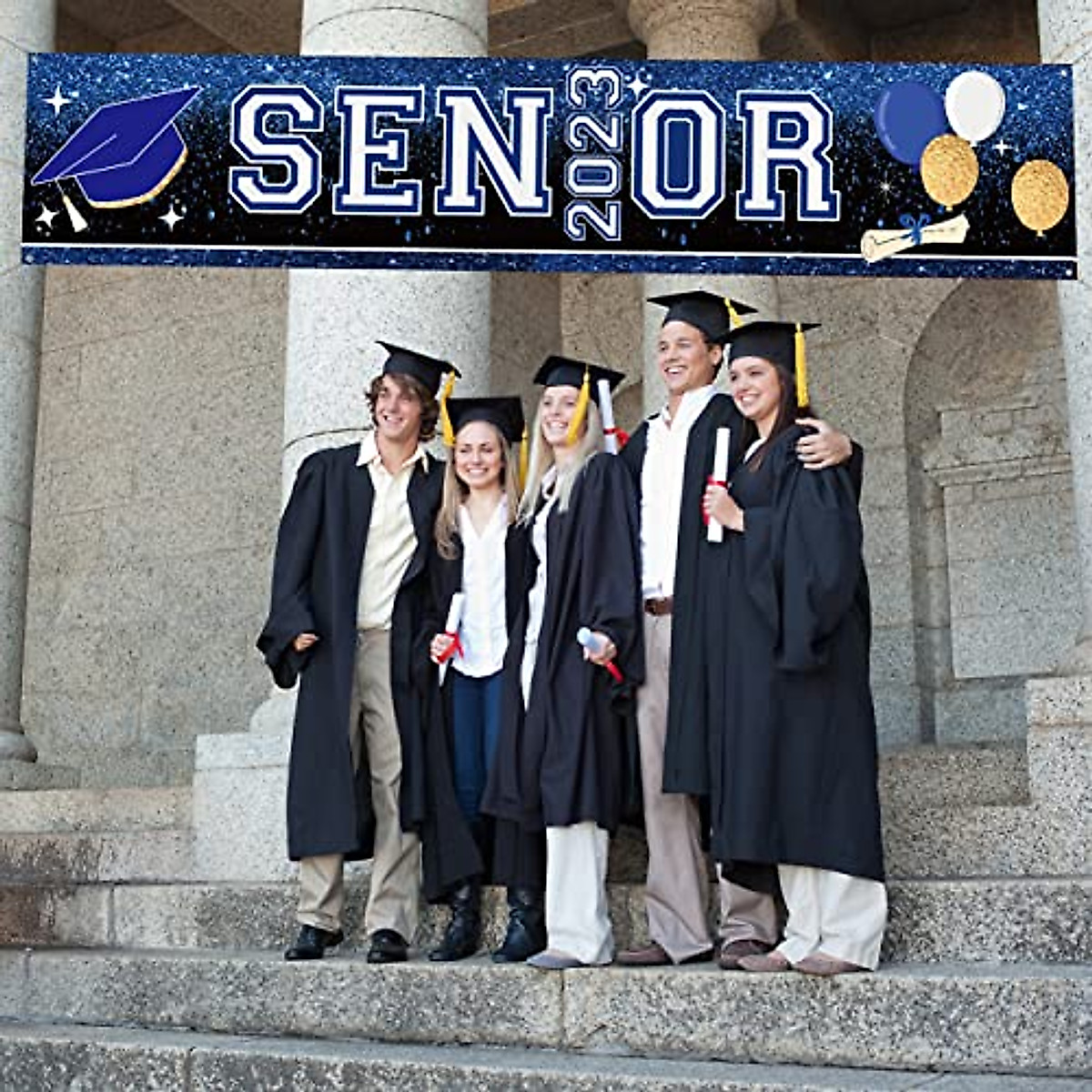 2023 Blue and White Graduation Banner Larger Senior Banner Yard Sign Lawn Outdoor Garden for Class of 2023 Graduation Decorations